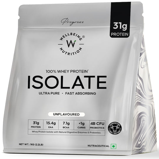 100% Raw Whey Protein Isolate - 1 Kg - Unflavored | Wellbeing Nutrition
